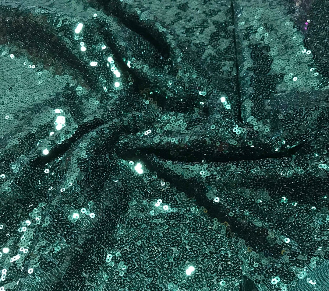 Remnant Sale - Hunter Green - Sequin Spangle Sewn on Mesh Fabric 19"x52 ...