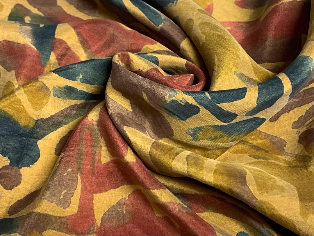 16"x32" Hand Pained Gold Floral Sandwashed Silk Habotai - Remnant Sale ...