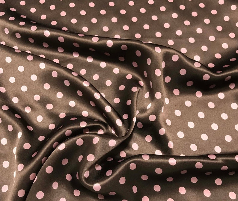 Pink on Chocolate Brown Polka Dots Silk Charmeuse | Etsy