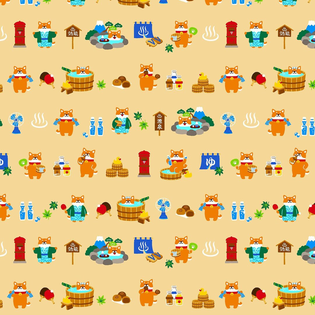 Shiba Inu Dogs - Beer & Hot Spring - Cosmo Japan Cotton Sheeting Fabric ...