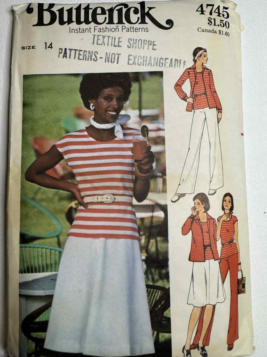 1970 Butterick Top, Pants, and Skirt. Pattern # 4745 Size: 14 - Etsy