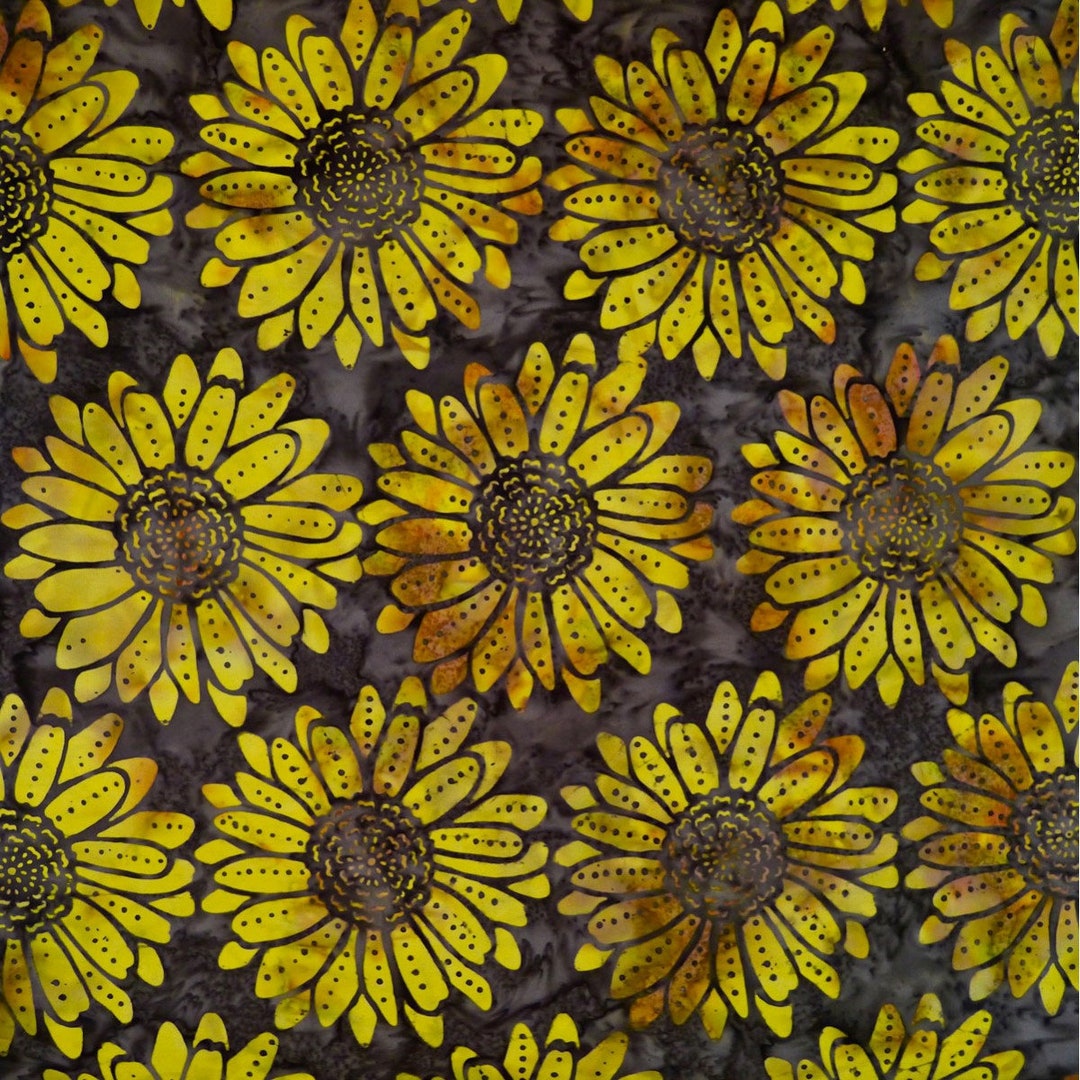 Yellow Flowers on Gray - Embarcadero - Batik by Mirah Cotton Fabric - Etsy