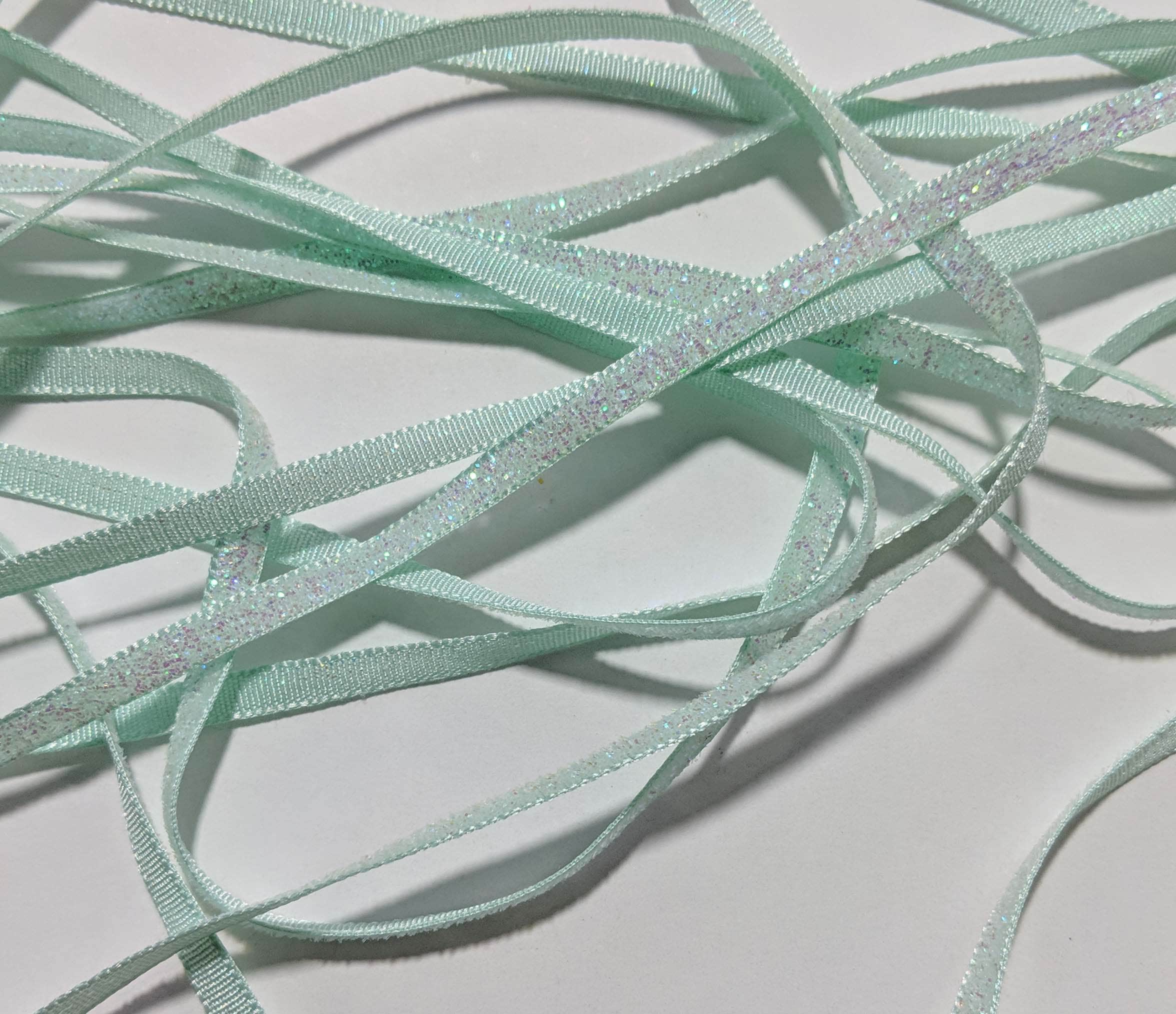 French VELVET Ribbon Lurex Metallic IRIDESCENT MINT 2 Yards X 5mm 1/4 ...