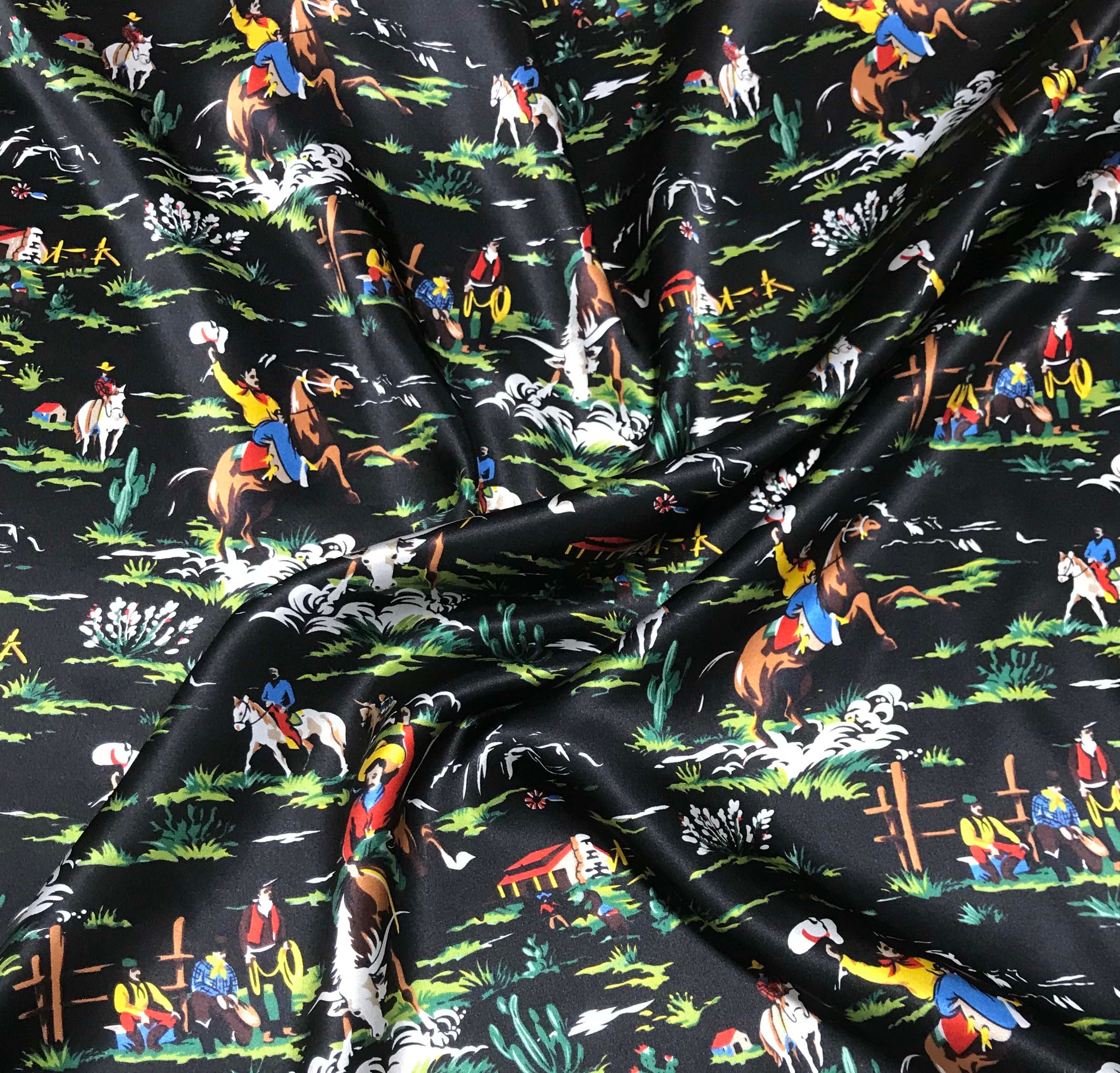 Black Western Ranch Cowboys - Silk Charmeuse Fabric - Etsy