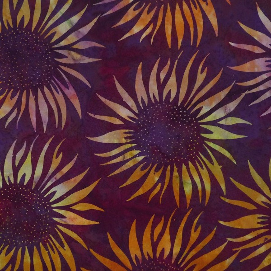 Yellow Flowers on Purple - Cornucopia - Batik by Mirah Cotton Fabric - Etsy