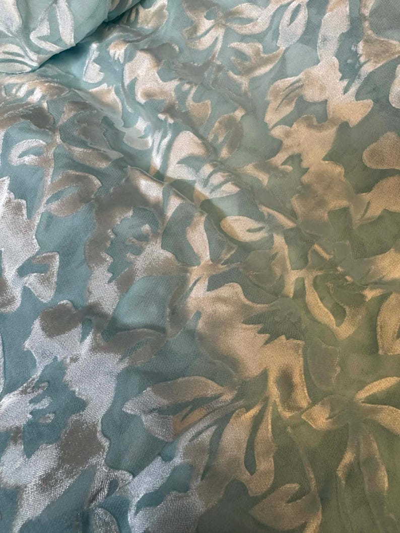 Burnout Devore Satin - Robin's Egg Hand Dyed Floral Fabric 1/4 Yard ...