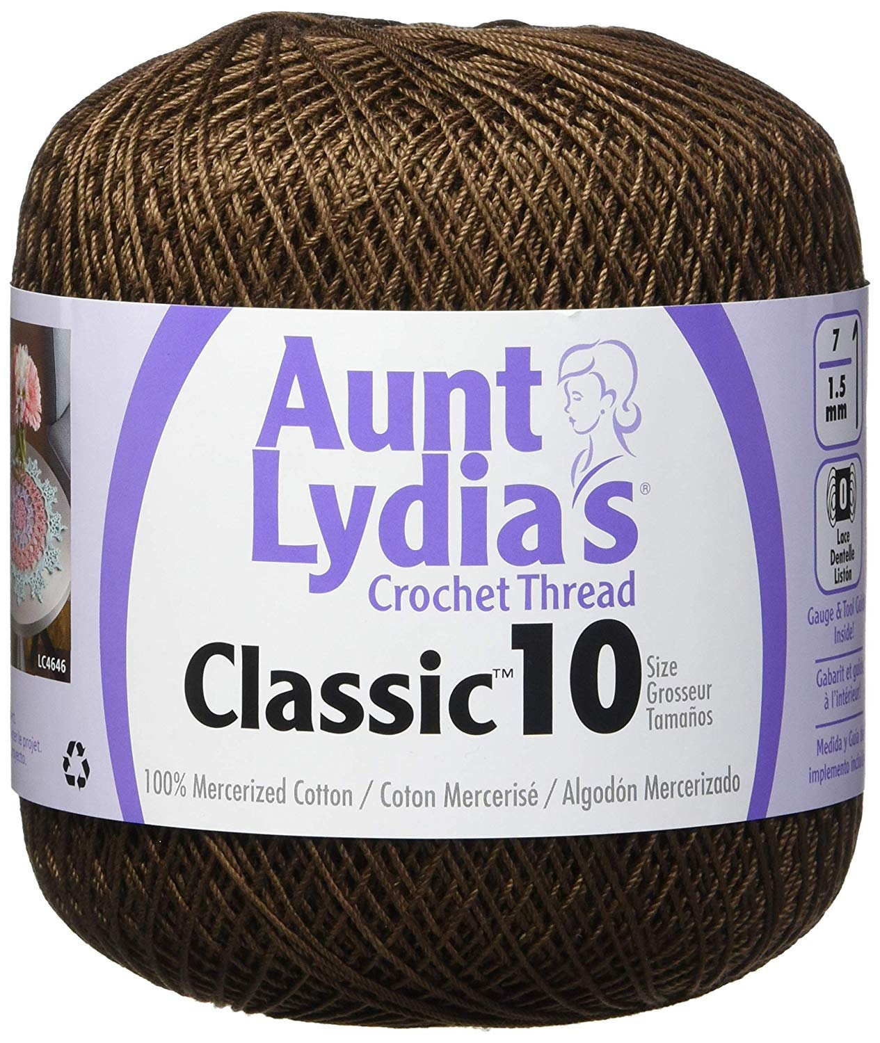 Coats Aunt Lydia's Crochet Cotton Thread Classic Size 10, Fudge Brown ...