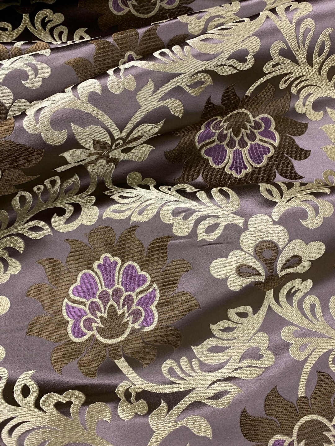 Taupe Brown Lotus Floral - Silk Brocade Fabric - Etsy