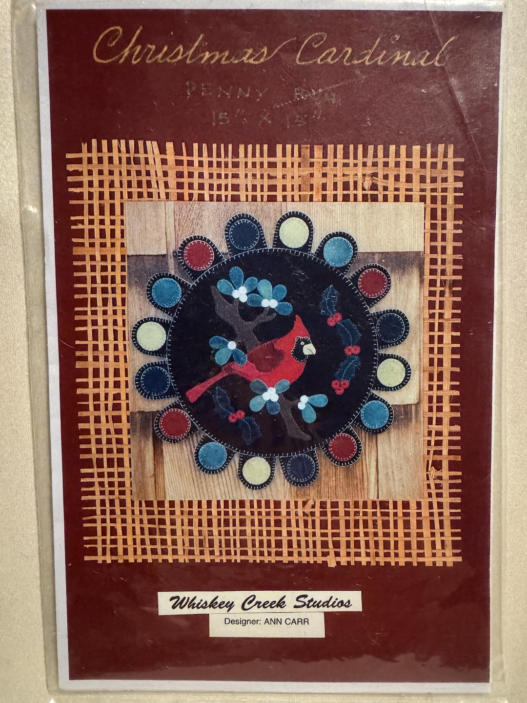 Whiskey Greek Studios Christmas Cardinal Penny Rug 15" X 15" Sewing Pattern by Designer Ann Carr ...