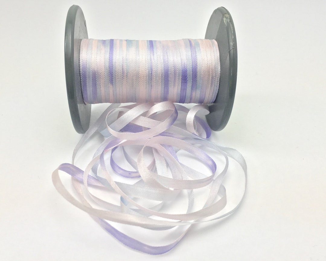 Hand Dyed Baby Pink Purple & Blue #70 Pure Silk Embroidery Ribbon 4mm 1 ...