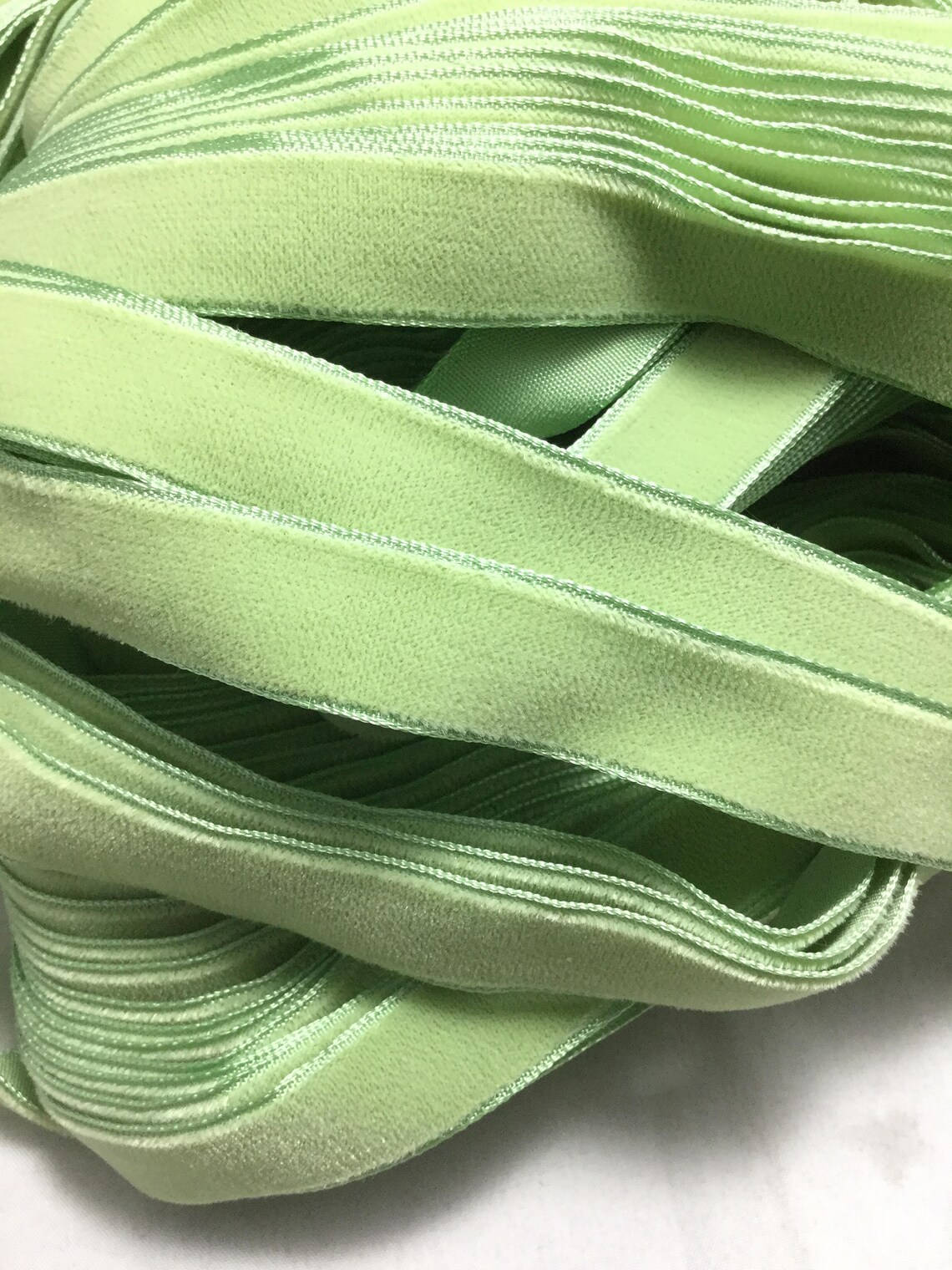 Vintage French Rayon VELVET Ribbon Taffeta Back LIGHT GREEN | Etsy