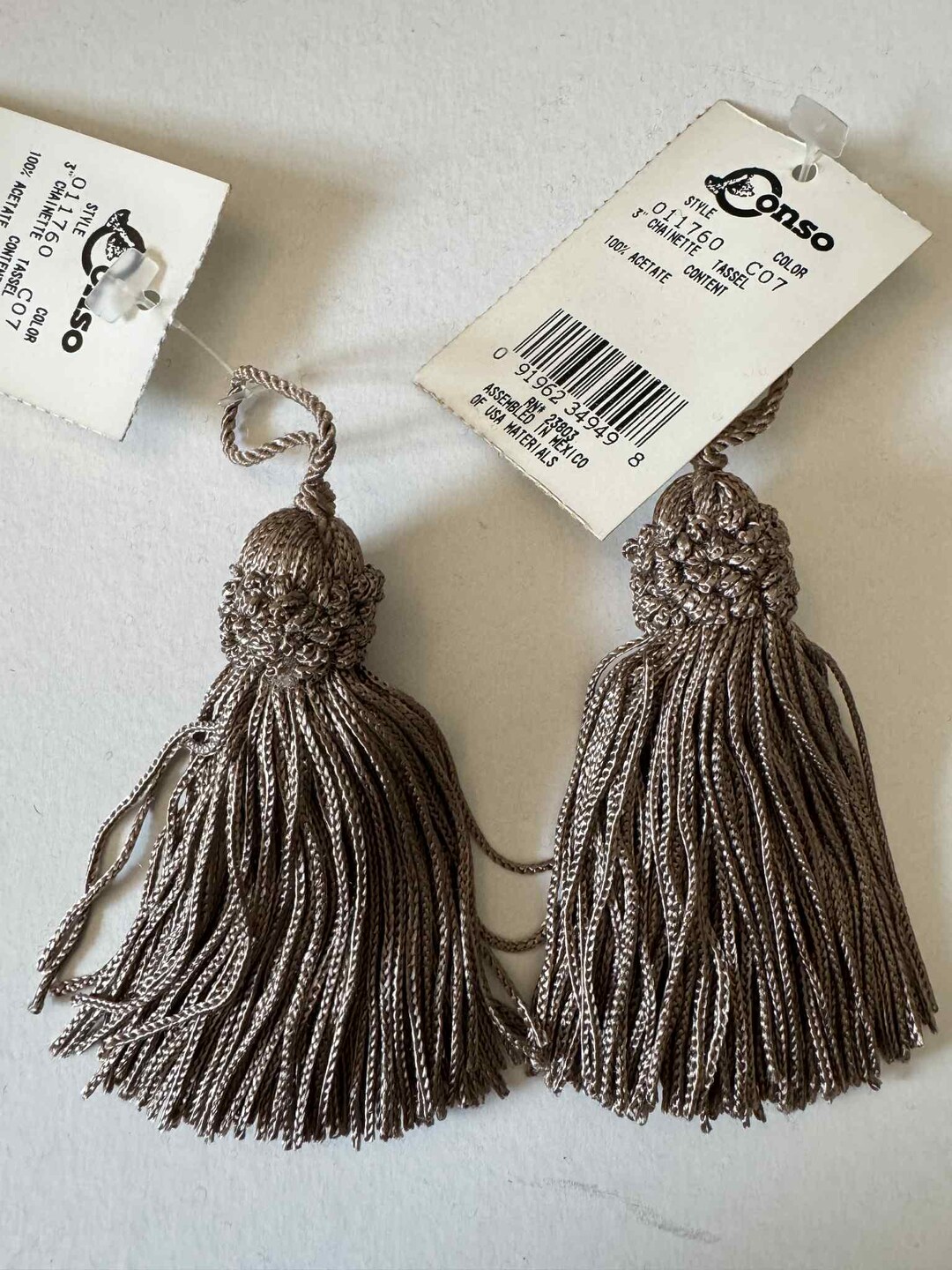 Taupe Gray 3" Chainette Tassel Fringe Vintage New by Conso Set of 2 - Etsy