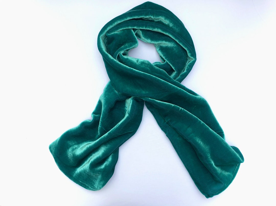 Silk Velvet Scarf in IRIDESCENT AQUA Handmade 12x42" - Etsy