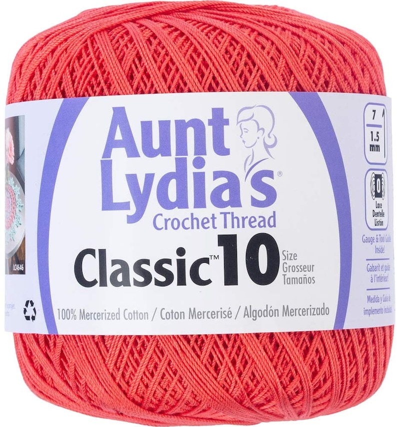 Coats Aunt Lydia's Crochet Cotton Thread Classic Size 10, Bright Coral ...