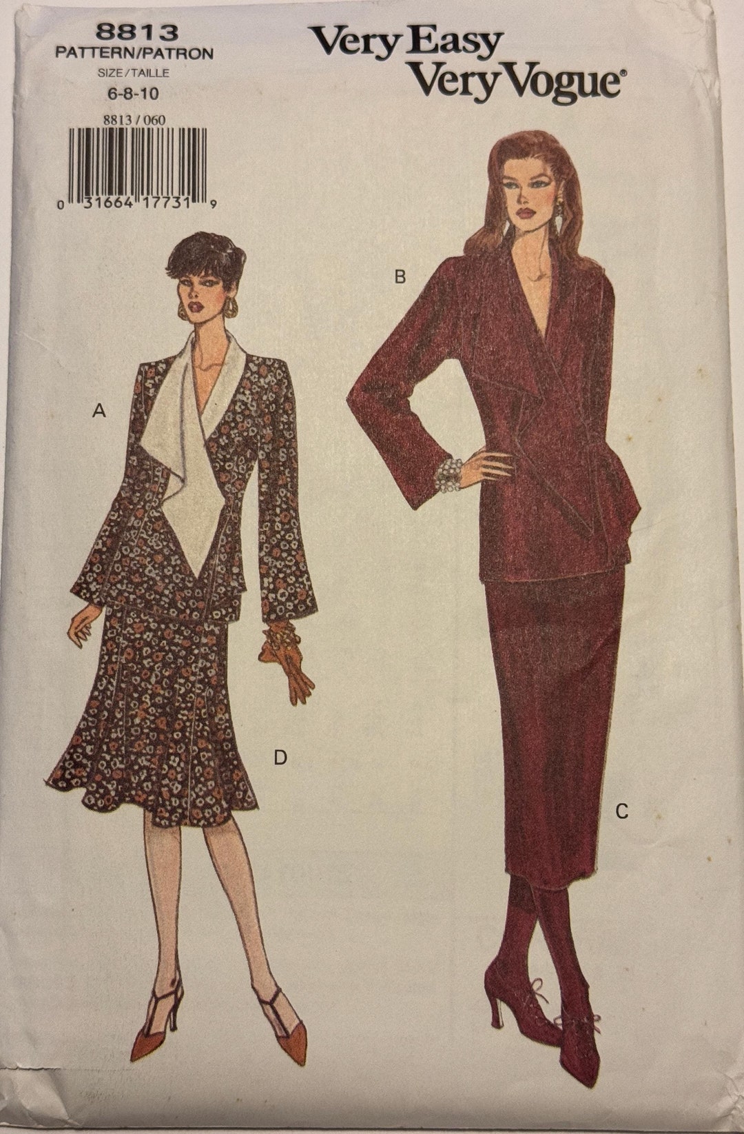 1993 Vogue Very Easy, Very Vogue Top & Skirt Pattern #8813 Sizes 6-8-10 ...