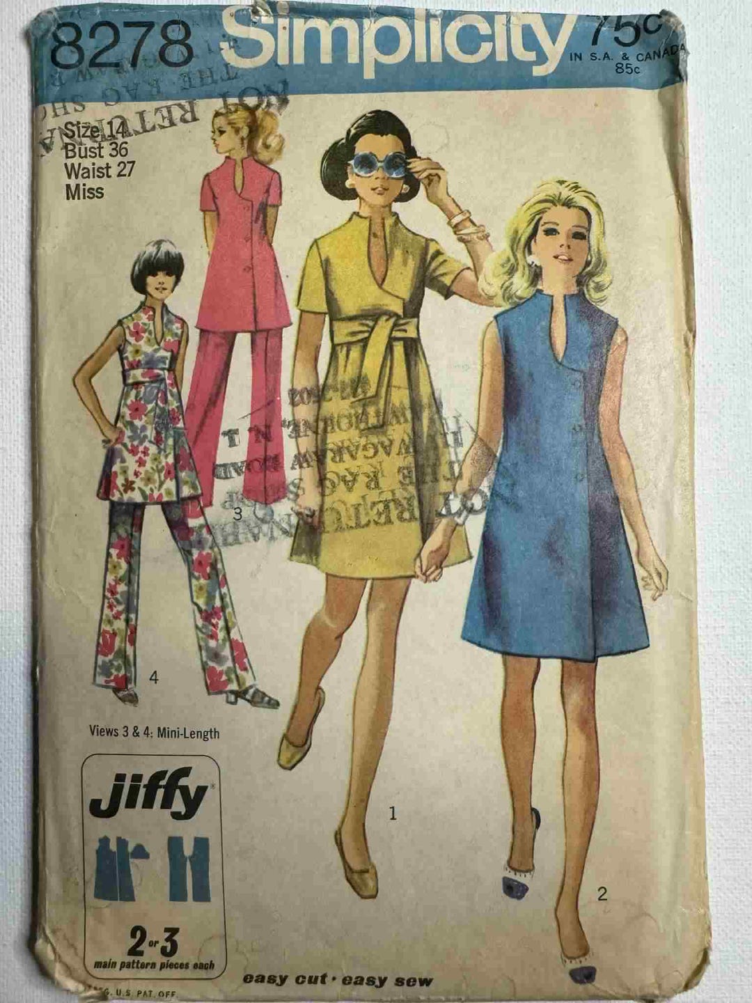 1969 Simplicity Mod 60's Dress and Pants. Pattern # 8278 Size:14 - Etsy