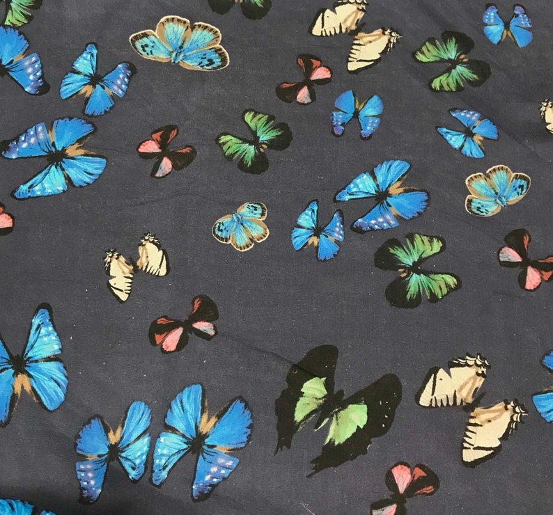 Blue With Butterflies Silk Chiffon Fabric - Etsy