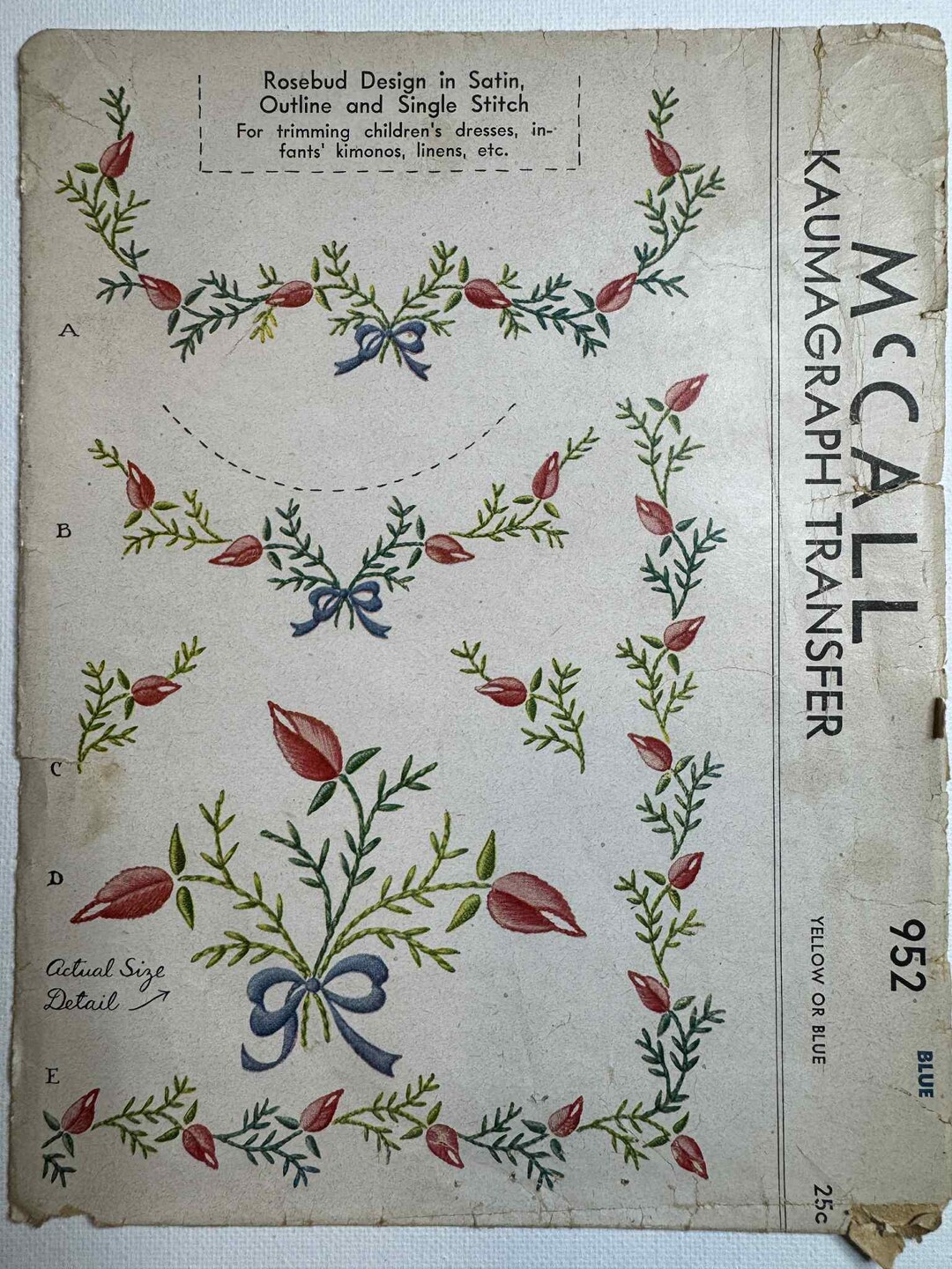 1942 Mccall's Rosebud Design in Satin Outline and Single Stitch ...