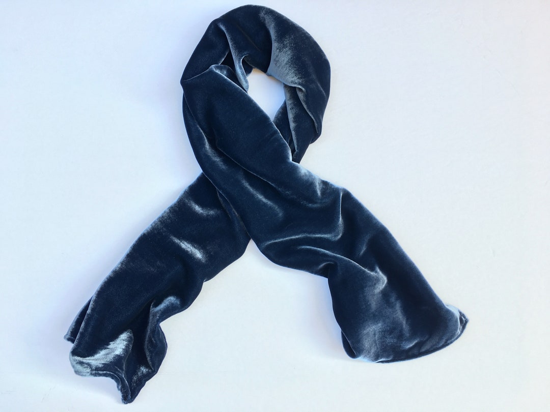Silk Velvet Scarf in OCEAN BLUE Handmade 12x42 - Etsy