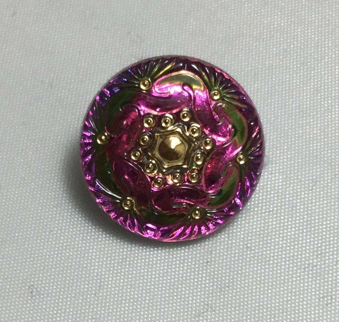 Vintage Glass Button Mirror Back Iridescent Pink Swirl Geometric Flower ...