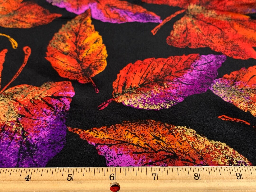 10"x10" Red Purple & Metallic Gold Leaves Silk Crepe De Chine - Remnant ...