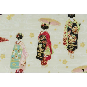 Maiko II Geisha on White - Cosmo Japan Cotton Satin Fabric - Etsy