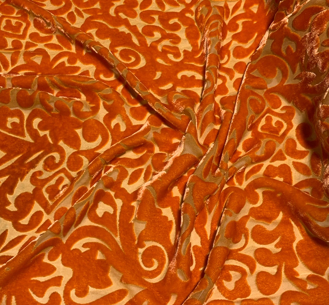 Deep Orange Scroll - Hand Dyed Burnout Silk Velvet - Etsy