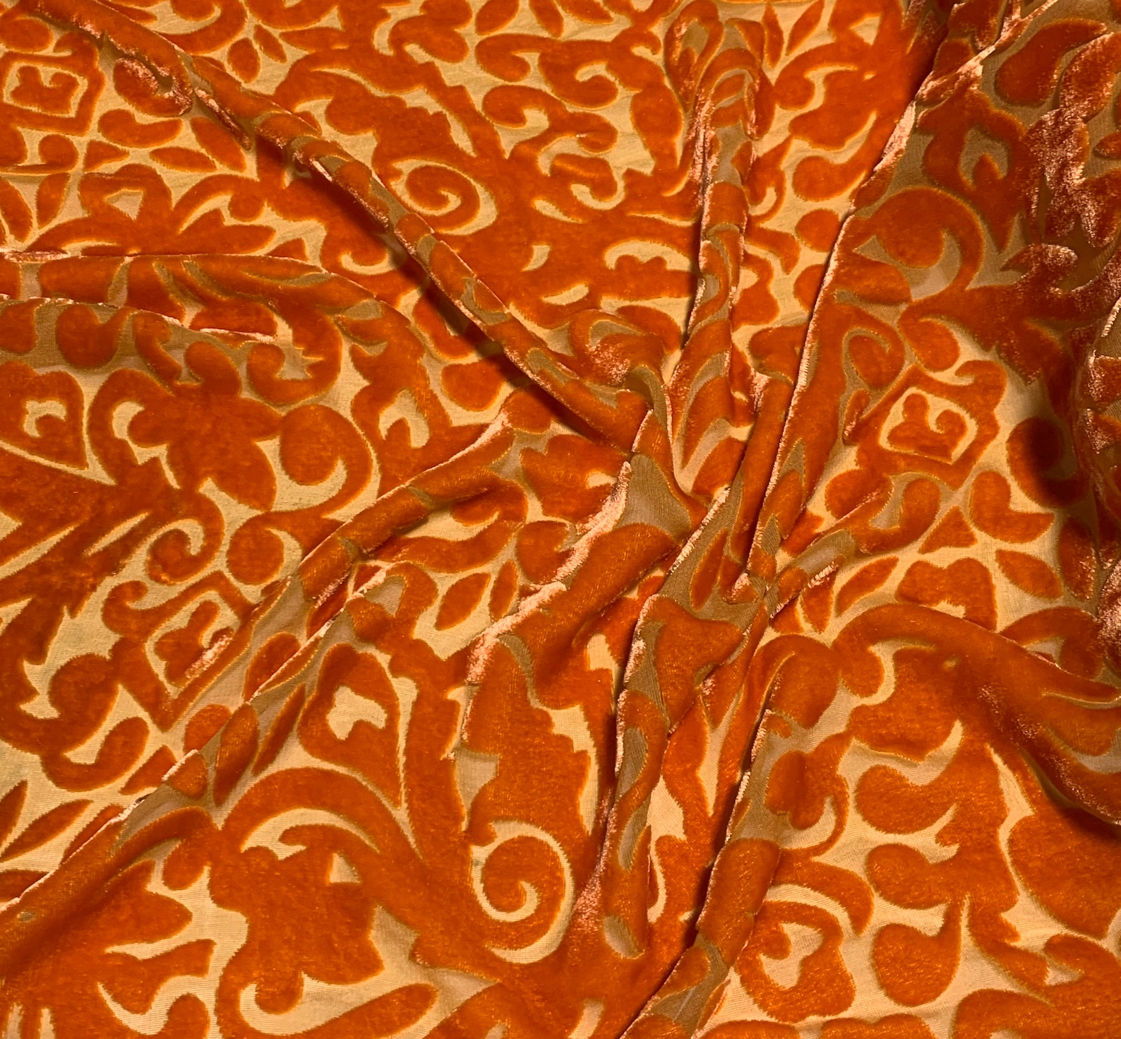 Deep Orange Scroll Hand Dyed Burnout Silk Velvet | Etsy