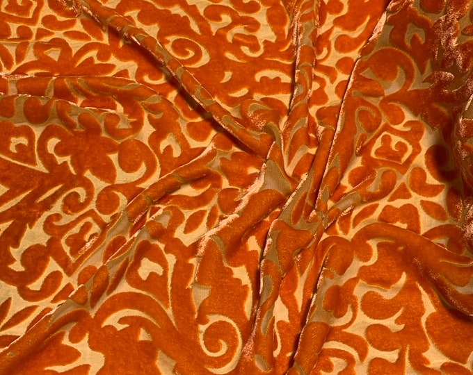 Remnant Sale - Deep Orange Scroll - Hand Dyed Burnout Silk Velvet 5"x30 ...