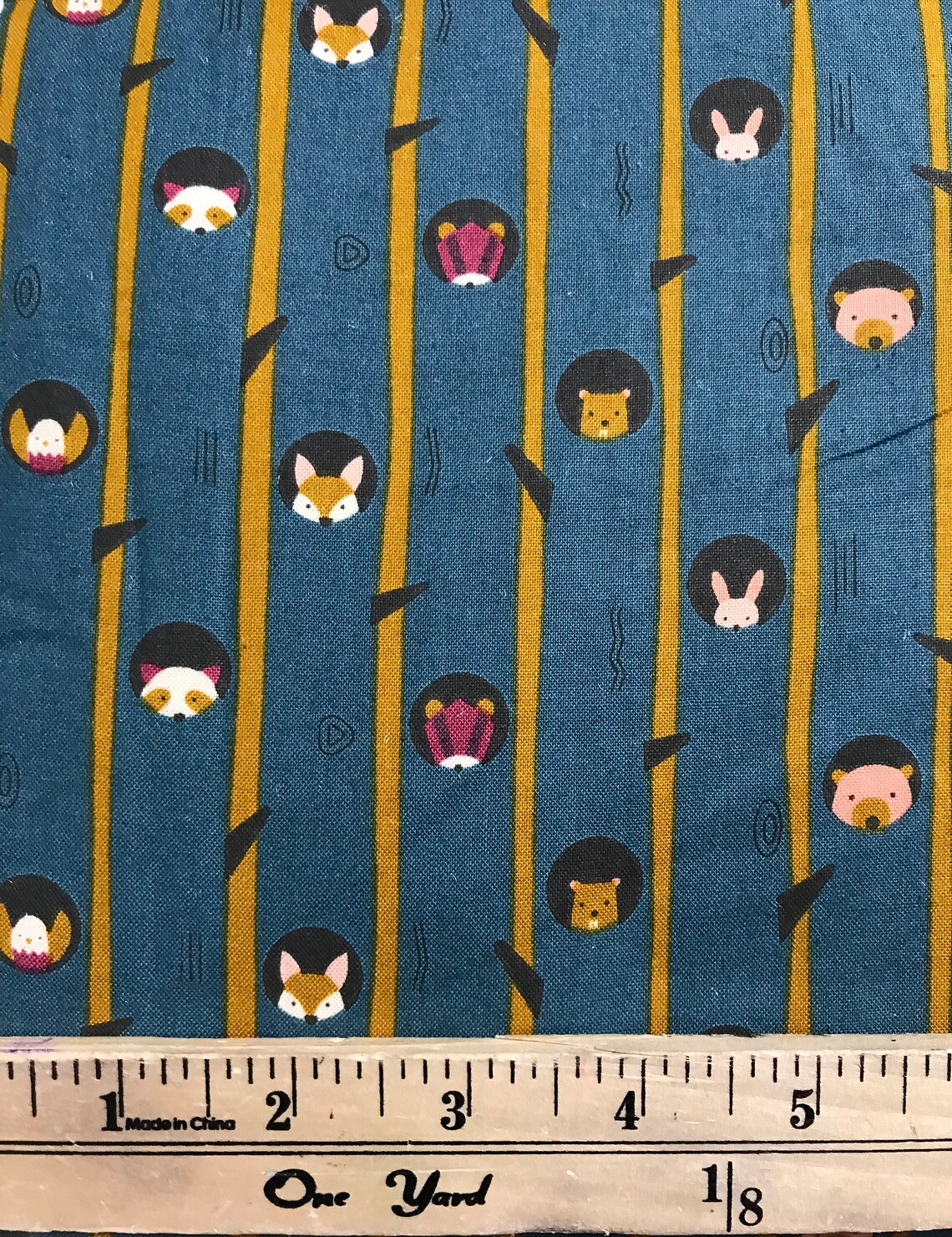 Woodland Animals in Trees Teal Treehouse Figo Cotton | Etsy