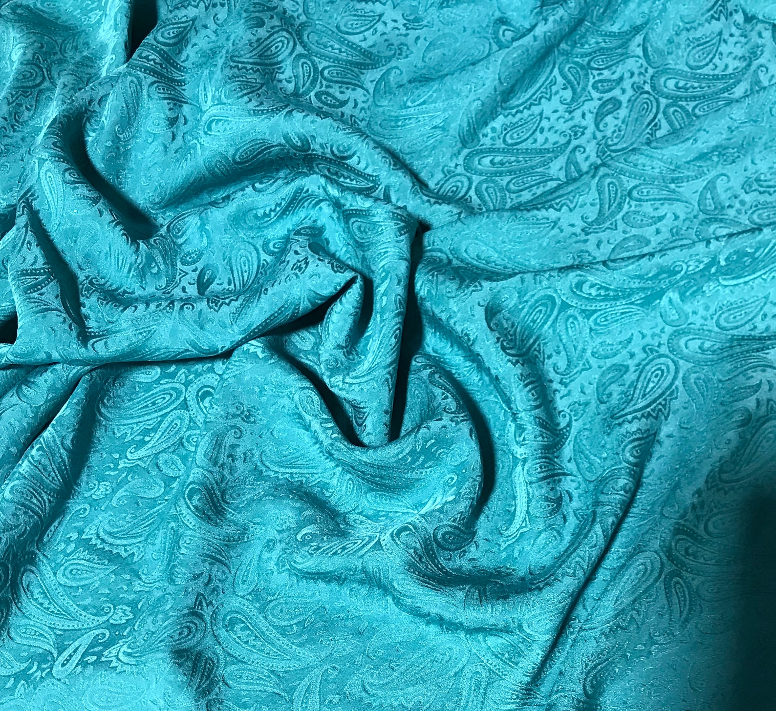 Hand Dyed Teal Blue PAISLEY Silk Jacquard Fabric - Etsy