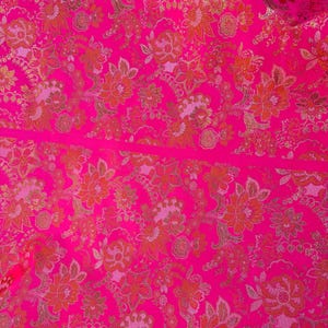 Neon Pink & Orange Floral - Faux Silk Brocade Jacquard Fabric - Etsy