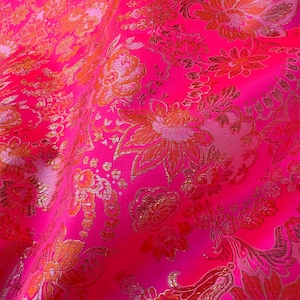 Neon Pink & Orange Floral - Faux Silk Brocade Jacquard Fabric - Etsy