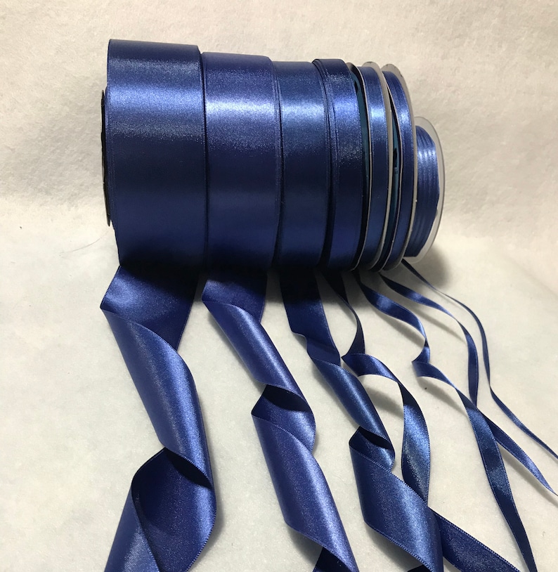 Dark Blue Double Sided Satin Ribbon - Made in France (7 Widths to ...