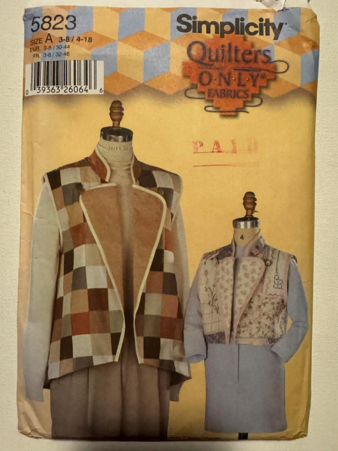 2002 Simplicity Pieced Quilted Vest. Pattern # 5823 Size: 3-8 , 4-18 - Etsy