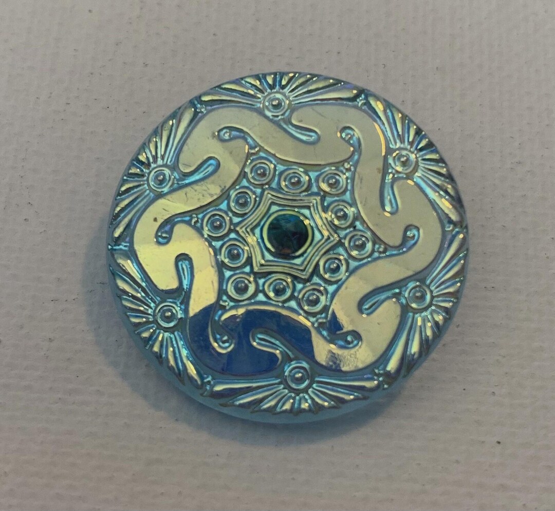 Iridescent Carnival Glass Blue Pinwheel Vintage Czech Glass Button 1-1/ ...