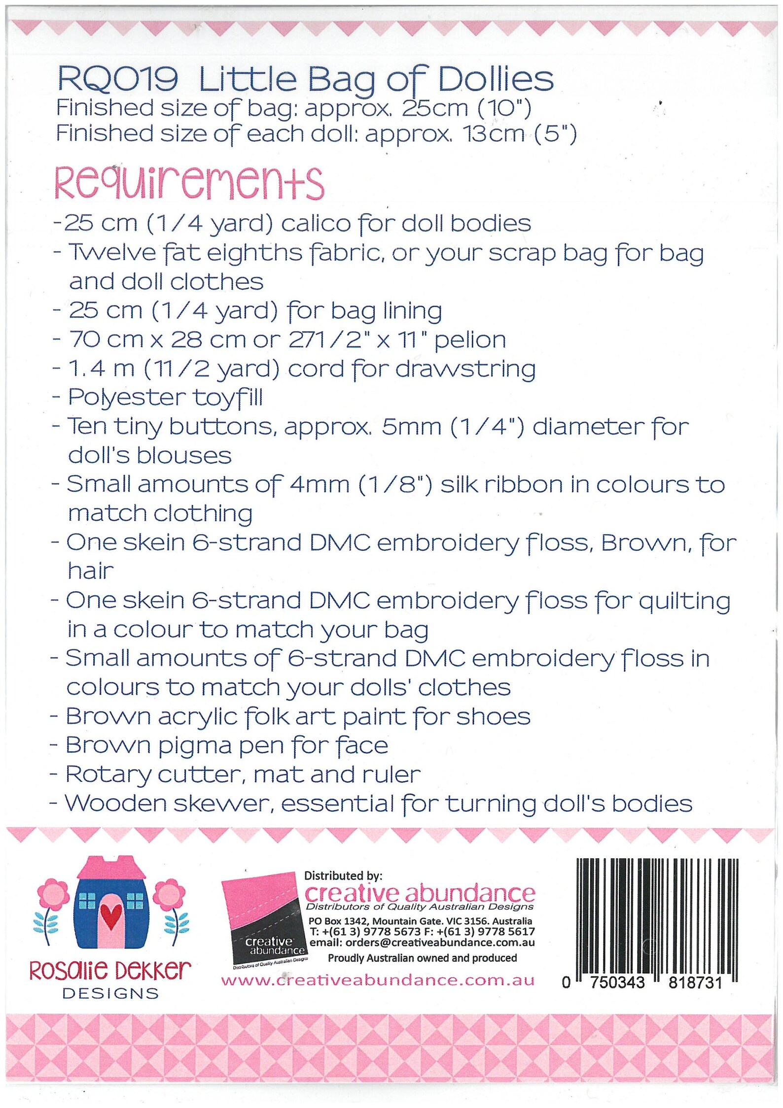 Little Bag of Dollies Doll Pattern Rosalie Dekker Designs | Etsy