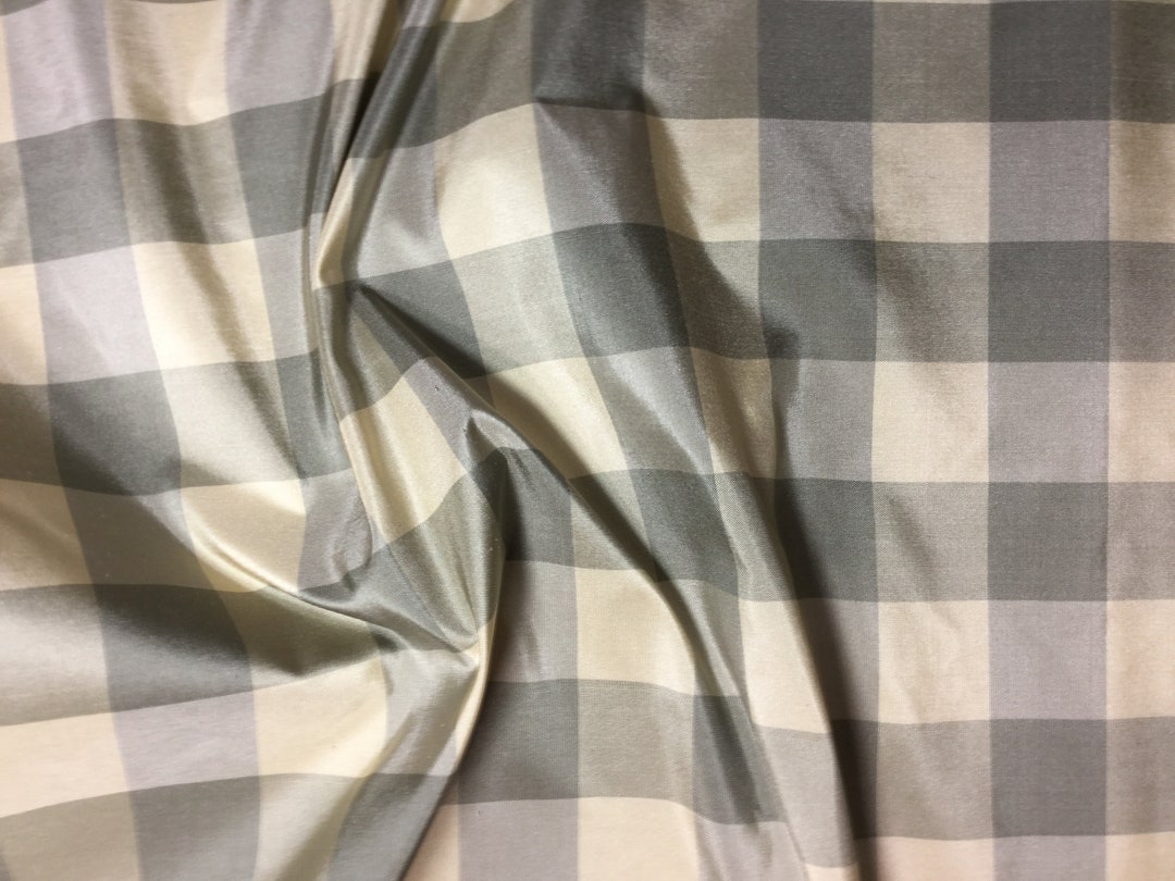 Sage & Beige Check - Silk Taffeta Fabric - Etsy