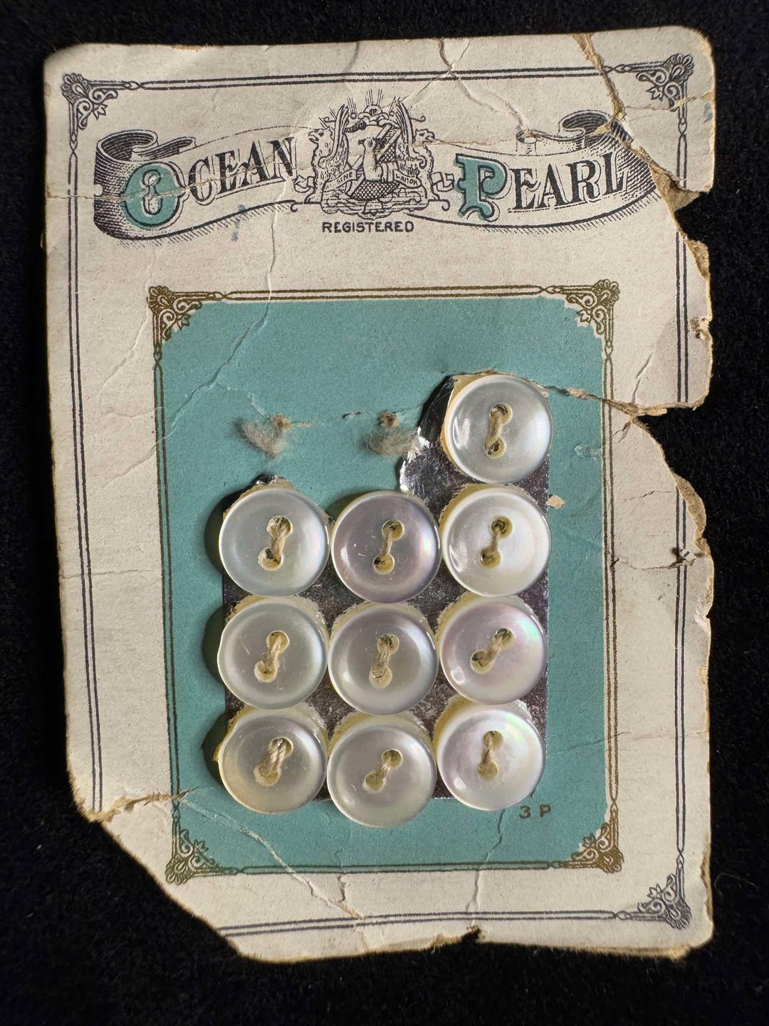 Set of 10 Vintage 5/16" Round Pearl MOP Buttons on Original Graphic ...