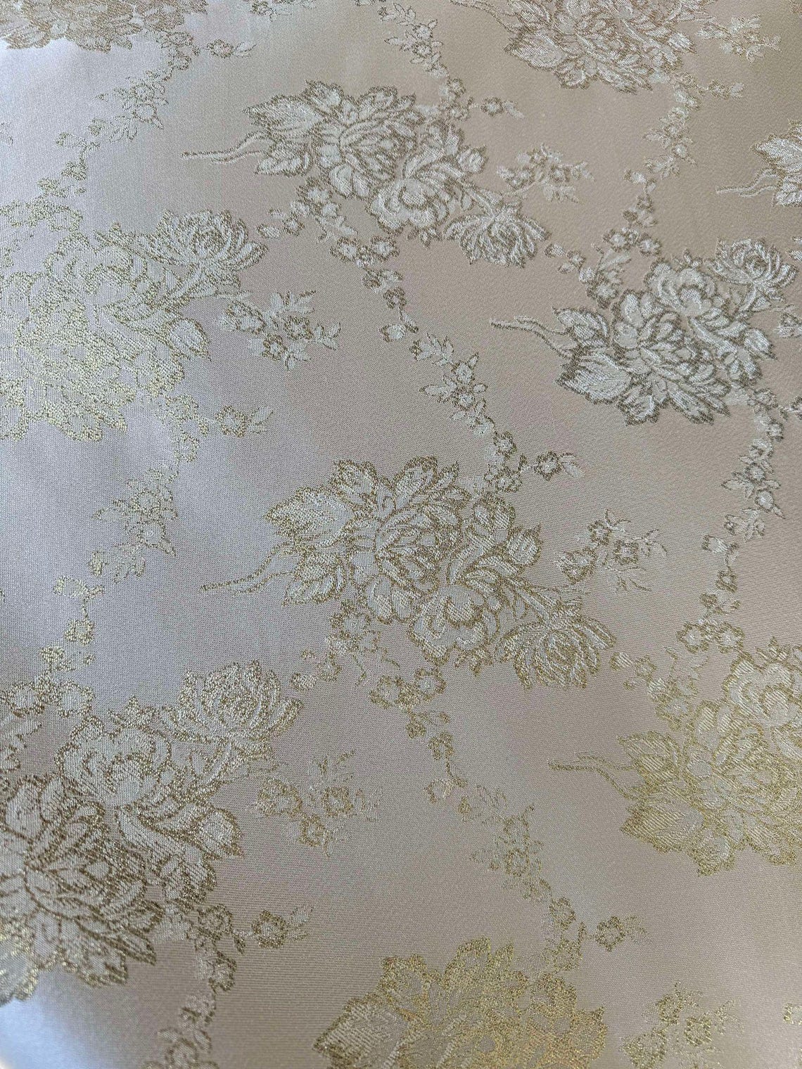 Ivory & Pale Gold Roses Floral - Faux Silk Brocade Jacquard Fabric - Etsy