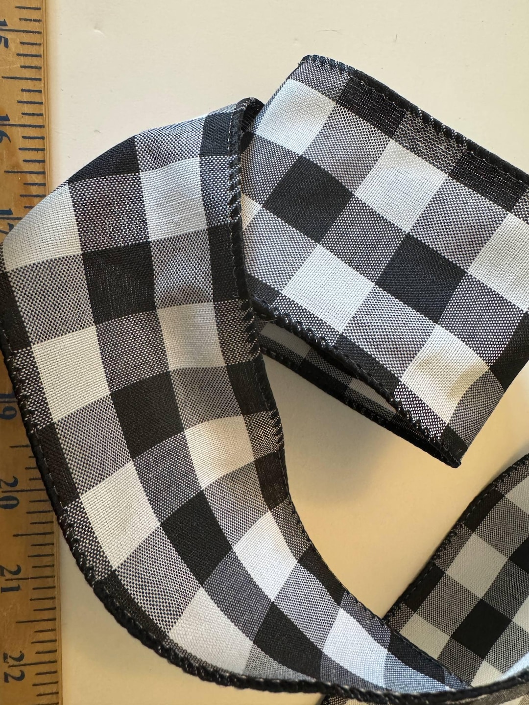 Vintage Black & White Gingham Check Wired Ribbon (2.5" Wide X 4 X1-1/3 ...
