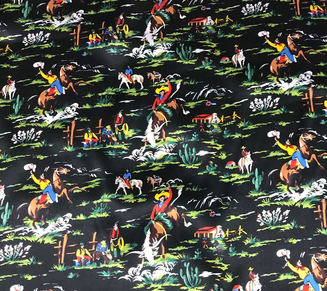 Black Western Ranch Cowboys - Silk Charmeuse Fabric - Etsy