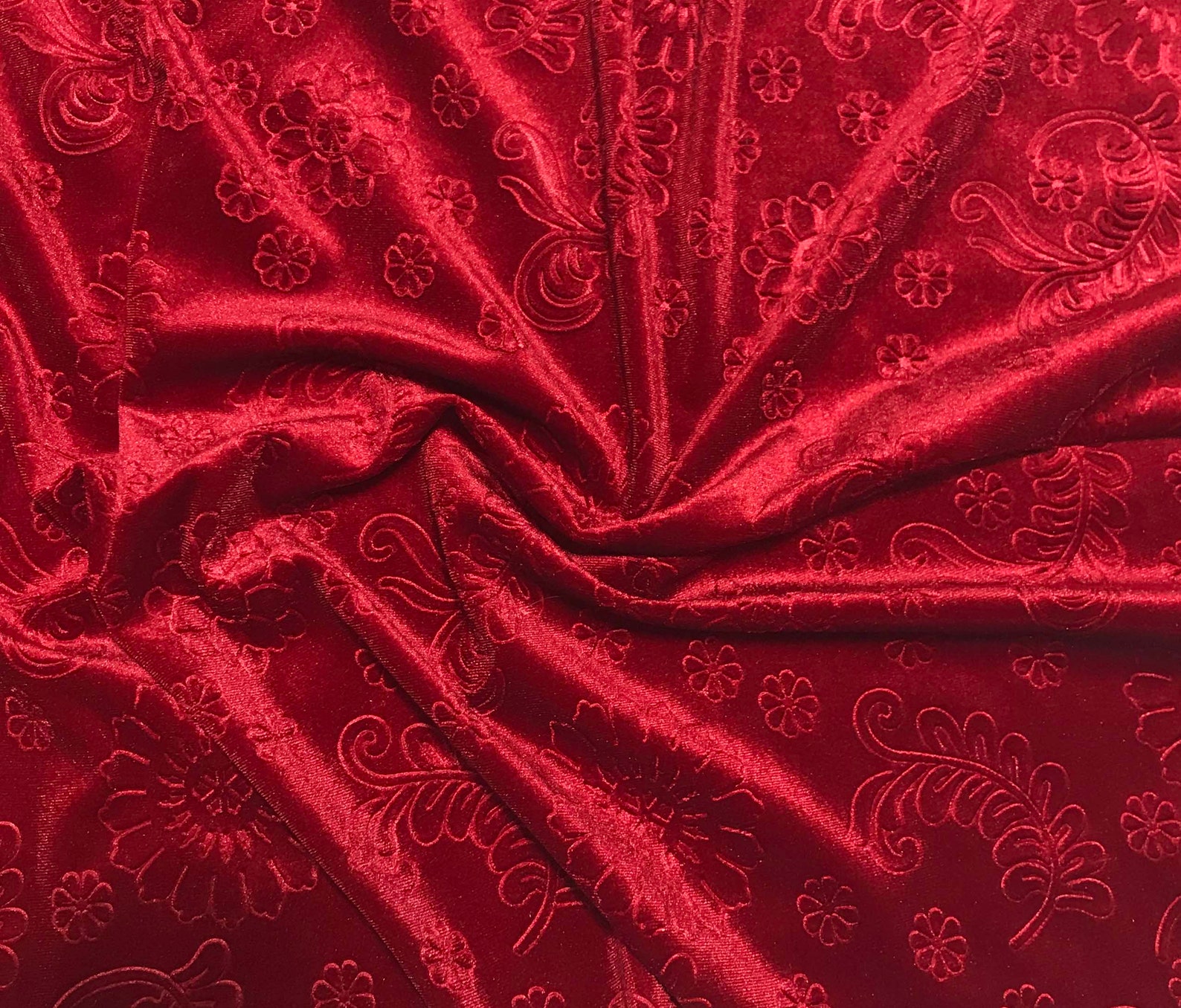Scarlet Red Feathers & Flowers - Embossed Stretch Poly Velvet Fabric - Etsy