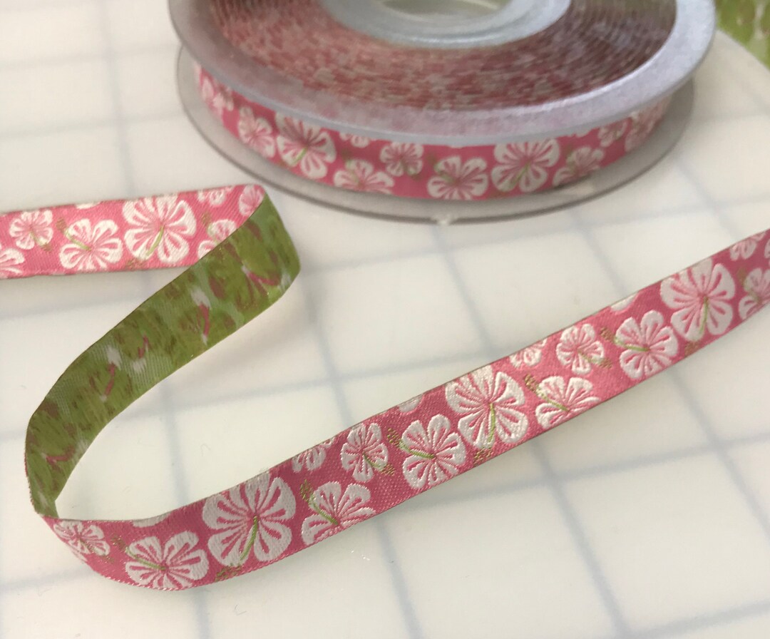 Pink Hibiscus Floral Jacquard Ribbon Trim 1/2" - Etsy