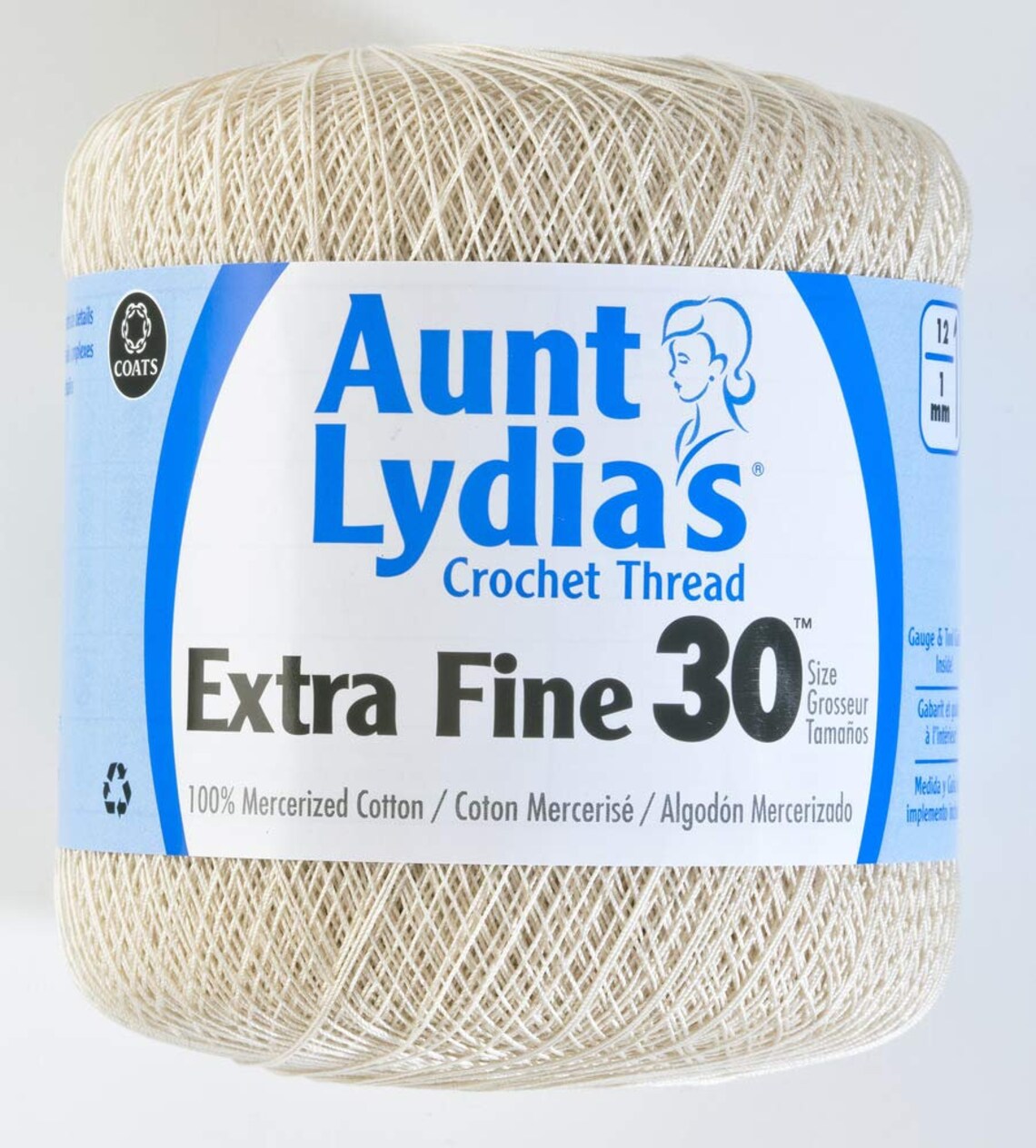 Coats Aunt Lydia's Crochet Cotton Thread Size 30 Extra Fine, Natural ...
