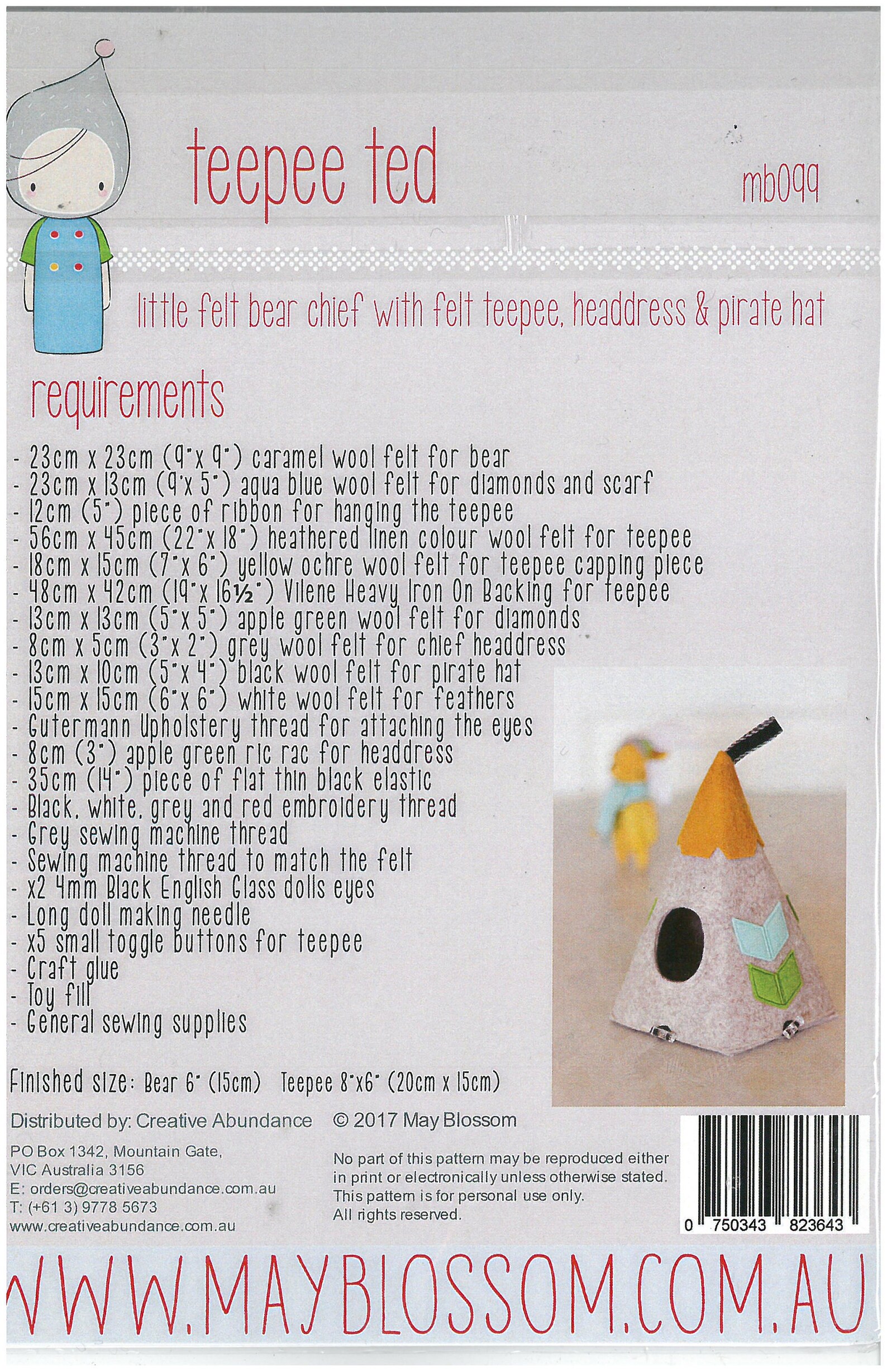 Teepee Ted Sewing Pattern May Blossom - Etsy