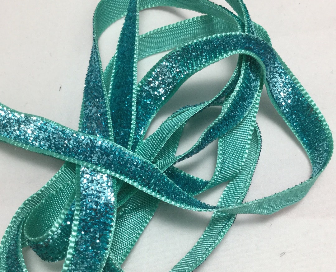 French VELVET Ribbon Lurex Metallic AQUAMARINE by the Yard 10mm 3/8 ...