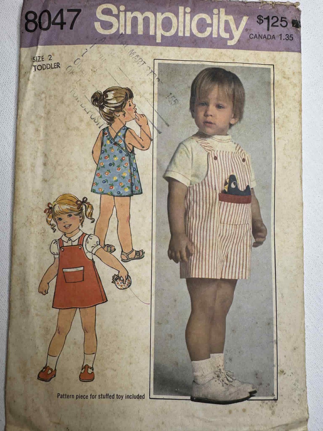 1977 Simplicity Toddlers Back Wrap Dress or Jumper and Overalls ...