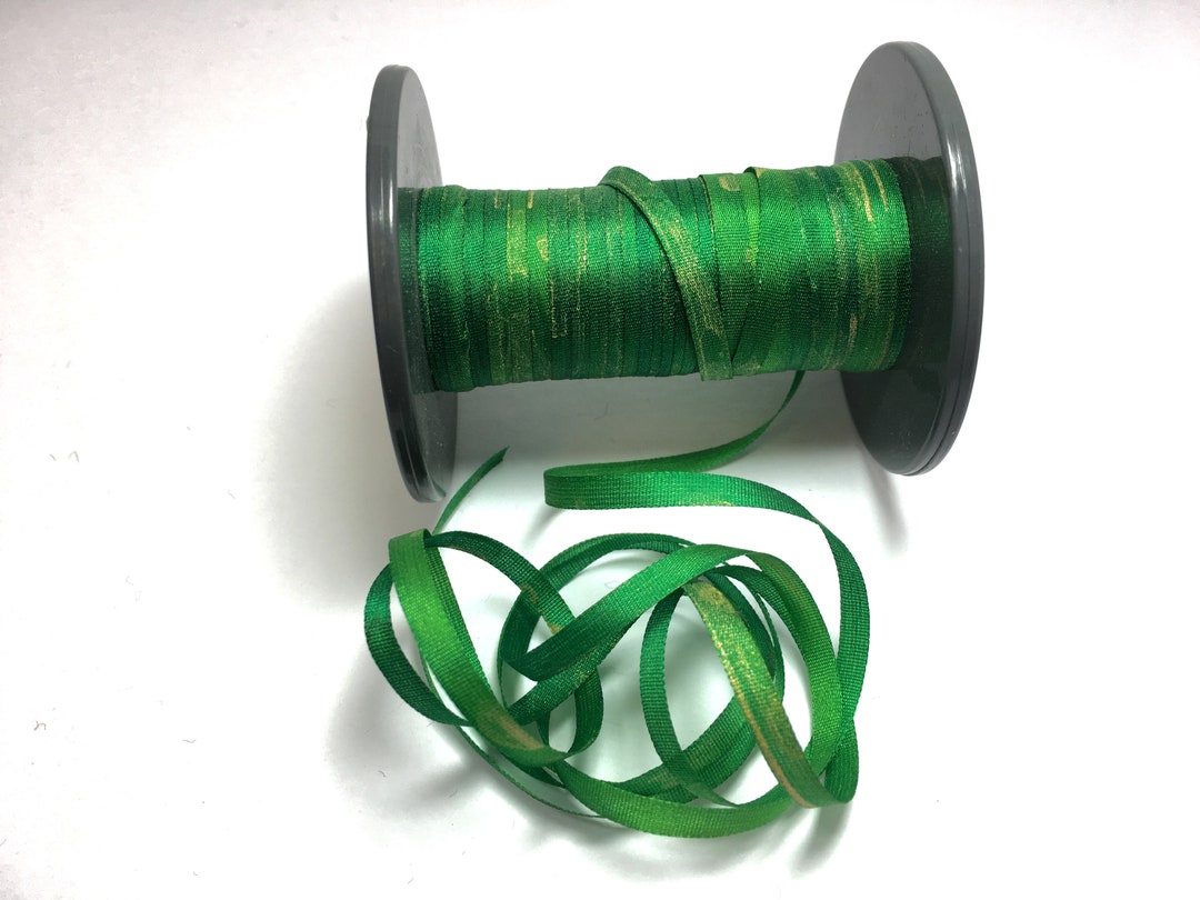 Hand Dyed Emerald Green With Metallic Gold #5 Pure Silk Embroidery ...