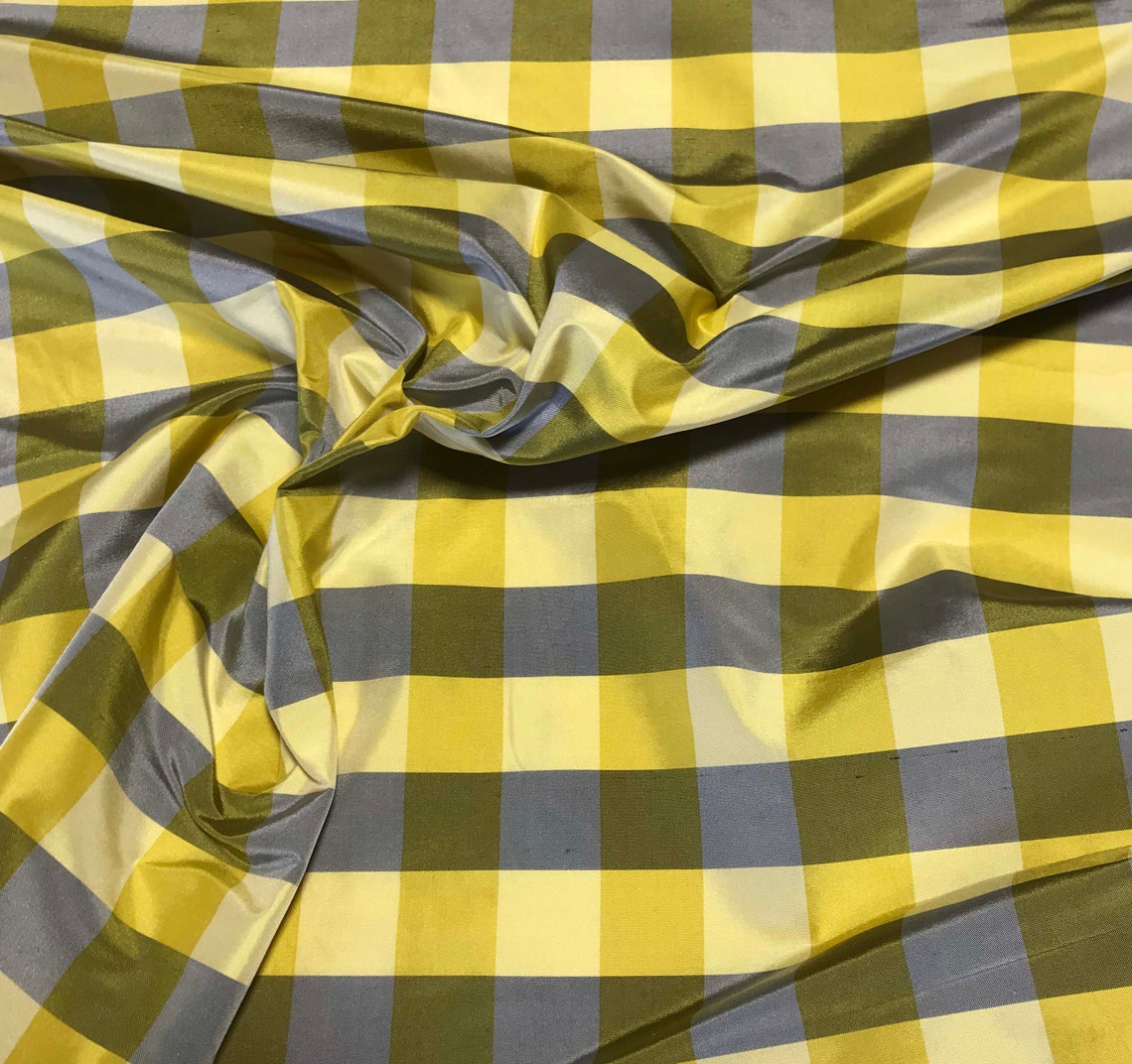 Yellow & Gray Check Silk Taffeta Fabric | Etsy